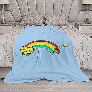 Rainbow Cat Throw Blanket for Couch Bed Flannel Lap Blanket Lightweight Cozy Plush Blanket for All Seasons 30"x50"