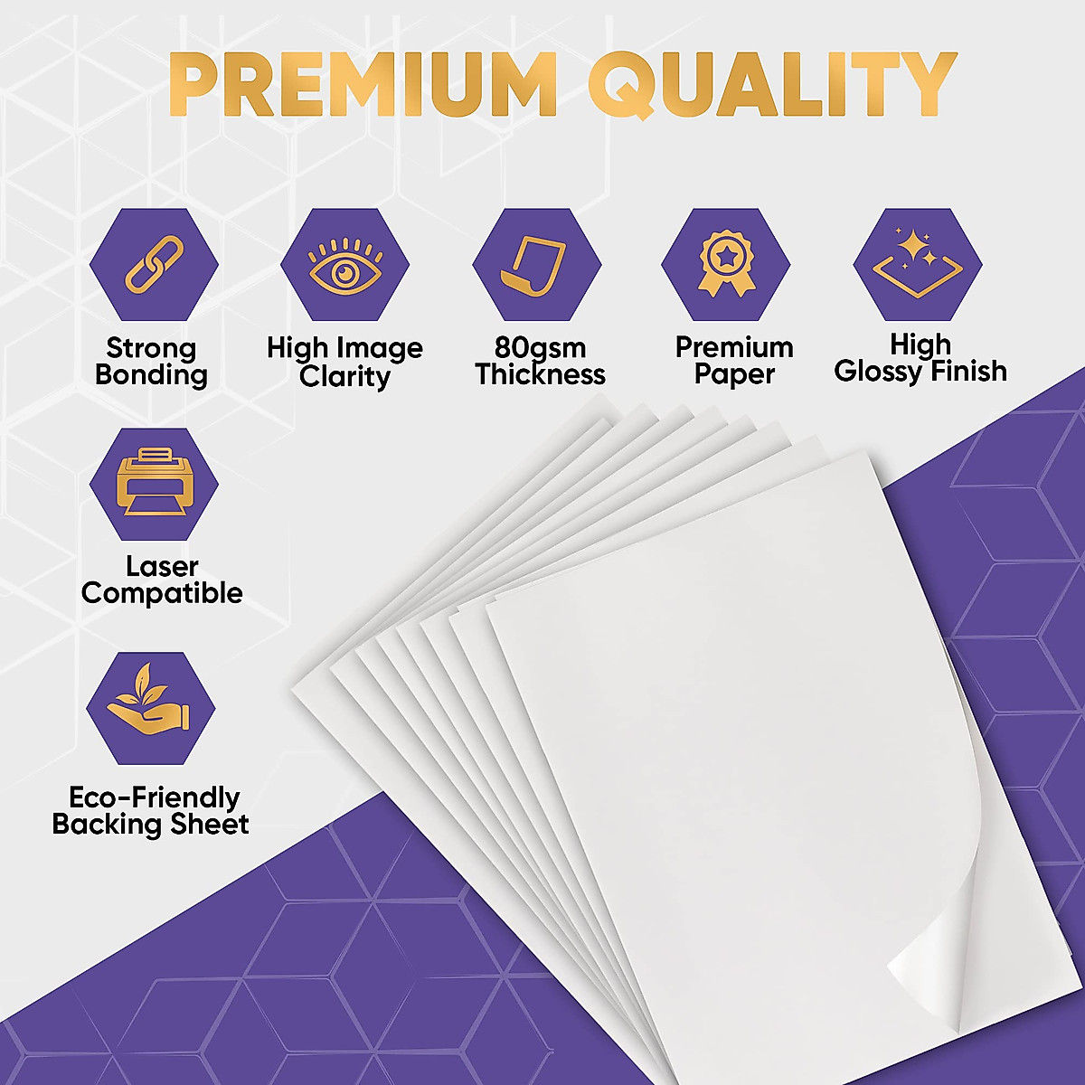 Avarrix Australia A4 Sticker Paper, Paper-Based Glossy White, 50 Sheets, Self Adhesive Premium Glossy Sticker Paper for Laser Printer Only, 80gsm Thickness Printable Label Sheets