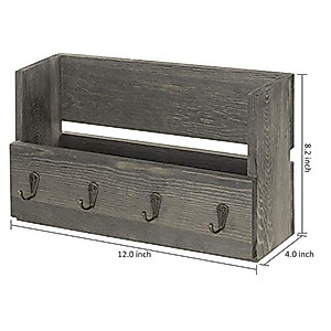 MyGift Rustic Gray Wood Entryway Hanging Mail and Key Holder for Wall, Decorative Letters Bills and Mail Sorter Organizer with 4 Hooks