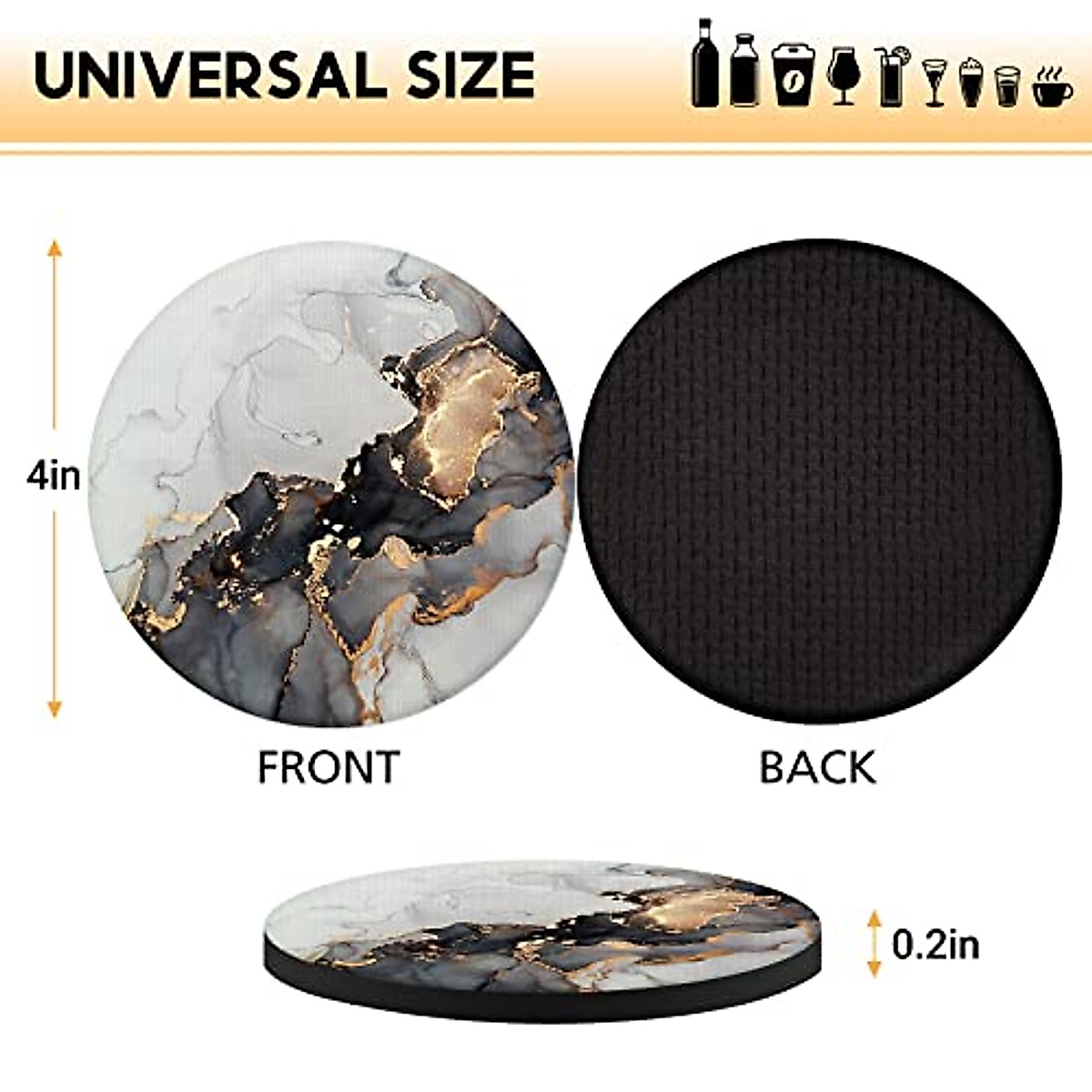 Swooflia Coasters for Drinks Coffee Table, Marble Grey Black Aesthetic Silicone Absorbent Cup Coaster Set Housewarming Gift Kitchen Home Wooden Desk Office Bar Tabletop Decor 6 Pack