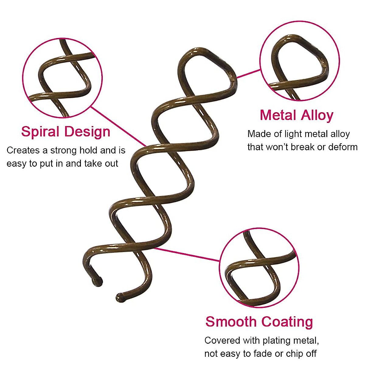 Spiral Bobby Pins Brown with Storage Tin, 20 Pcs Spin Pins for Hair (2 Inch), Premium Spiral Hair Pins for Buns, Non Scratched Twist Screw Hair Pins for Women Girls and Kids