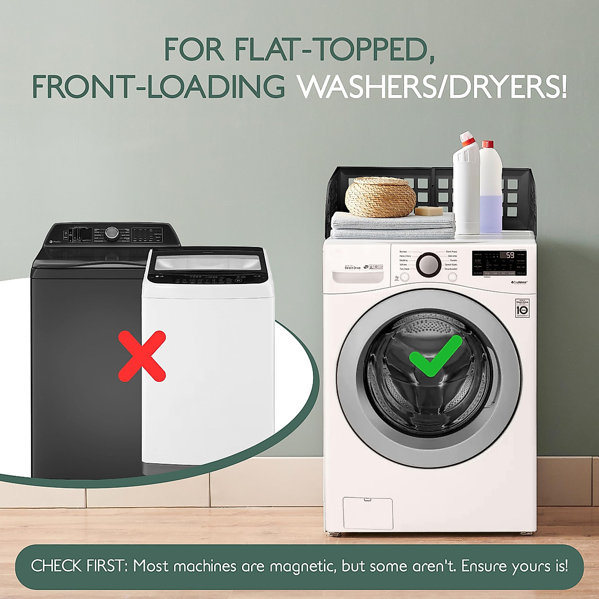 ELTOW Laundry Guard with Silicone Gap Cover, Magnetic Fence for Washer/Dryer to Keep Clothes from Falling Behind, with 8 Strong Magnets, Laundry Room Accessories, Fits Most Washers (Black)