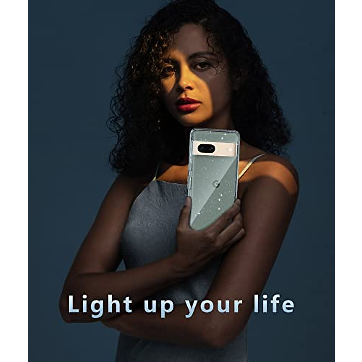 PUJUE for Google Pixel-7 Phone Case: Sparkly Clear Pixel 7 Silicone Protective Shockproof Cell Cover - Clear Cell Cases with Screen Protector - Full Protection Rubber Phone Cases