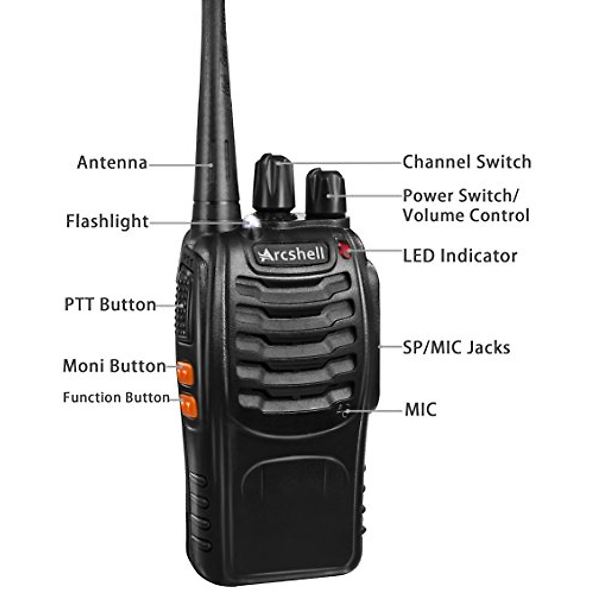 Arcshell Rechargeable Long Range Two-Way Radios with Earpiece 6 Pack Walkie Talkies Li-ion Battery and Charger Included