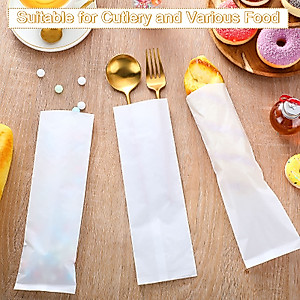 200 Pcs Kraft Paper Bags Kraft Churro Bags Grease Silverware Sleeves for Resistant Utensils Cutlery Cookies Bakery Candy Treats (White)