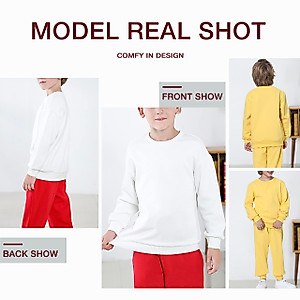 UNACOO Kids Crewneck Long Sleeve Fleece Sweatshirt Pullover Cotton Tops for Boys or Girls (deep green, xl(11-12 Years))