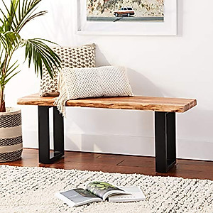 Alaterre Furniture Alpine Live Edge Solid Wood 48 inch Bench with Metal Legs, Natural