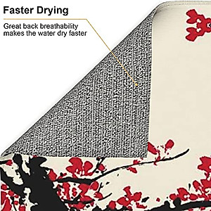 Japanese Floral Cherry Blossom Printed Drying Mat For Kitchen Ultra Absorbent Microfiber Dishes Drainer Mats Non-Slip Silicone Quick Dry Pad - 18 X 16inch