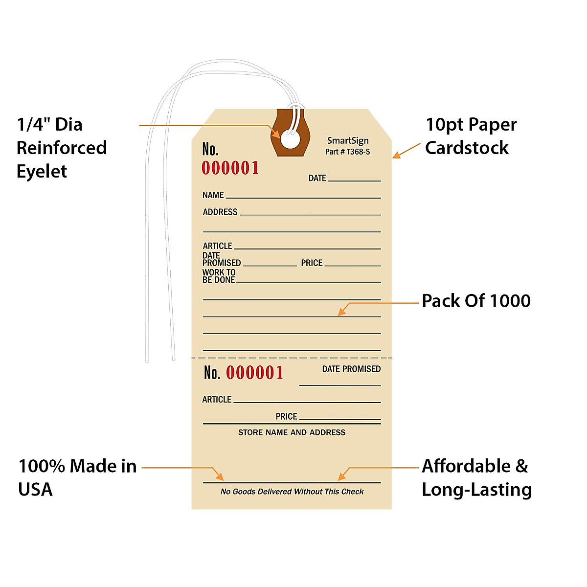 SmartSign Pack of 1000 Repair Tags with Attached String | 2.625" x 5.25" Manila Cardstock