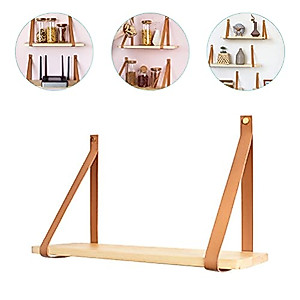 Cabilock Shelves 1 Set of Leather Wooden Shelf Wall Hanging Shelf Wooden Floating Shelf Decorative Bookshelf Rustic Storage Shelf for Home Bedroom Living Room Decorations Floating Shelves