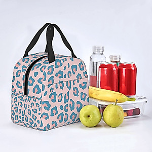 Leopard Print Peachy Blue Reusable Insulated Lunch Bag For Women Men Waterproof Tote Lunch Box Thermal Cooler Lunch Tote Bag For Work Office Travel Picnic