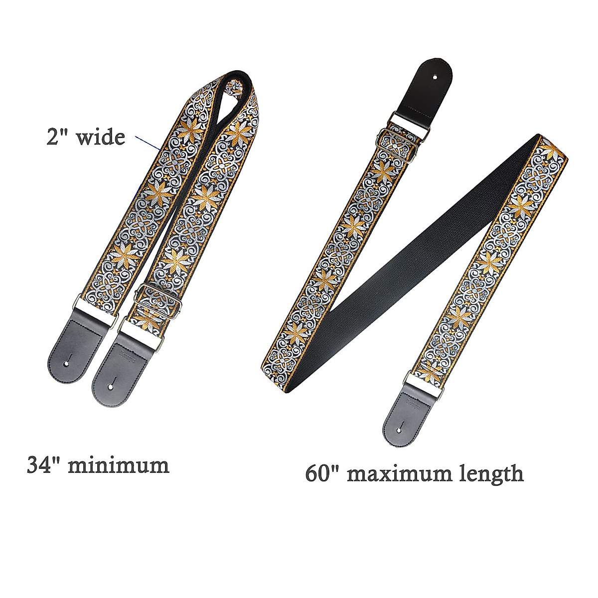 Farcaya Guitar Strap Acoustic Electric Bass Guitar Strap Jacquard Weave Cotton Adjustable Guitar Shoulder Strap with 2Strap Locks + 3Picks+ Headstock Strap Button(White Yellow Flower)