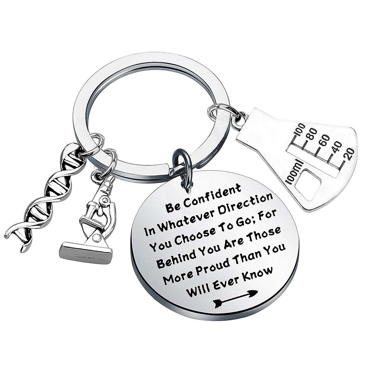 LQRI DNA Double Helix Charm Microscope Charm Keychain Chemistry Biology Gift Be Confident In Whatever Direction You Choose To Go Science Graduation Gift (K-DNA)