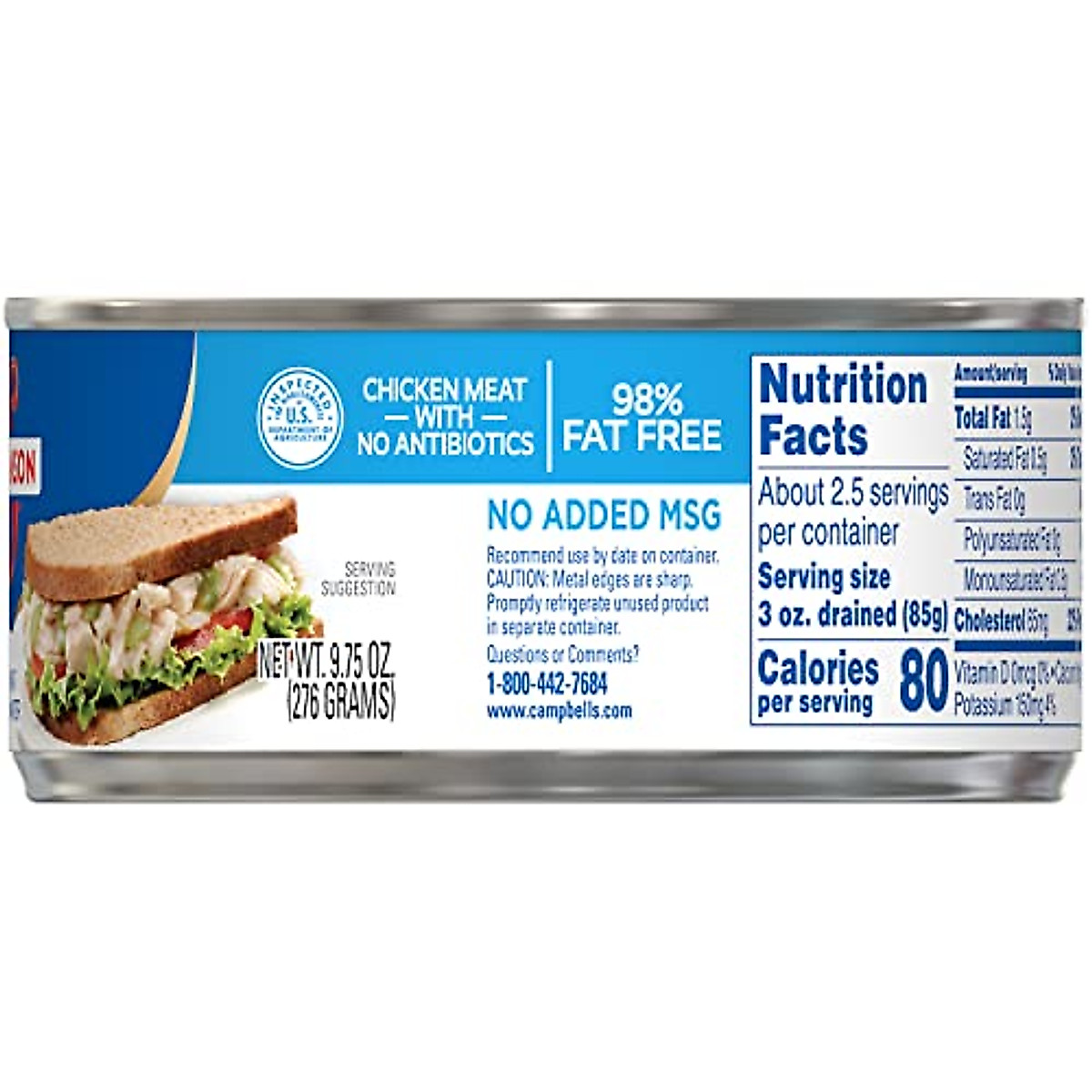 Swanson White Premium Chunk Chicken Breast with Rib Meat Packed in Water, 9.75 oz. (Pack of 12)