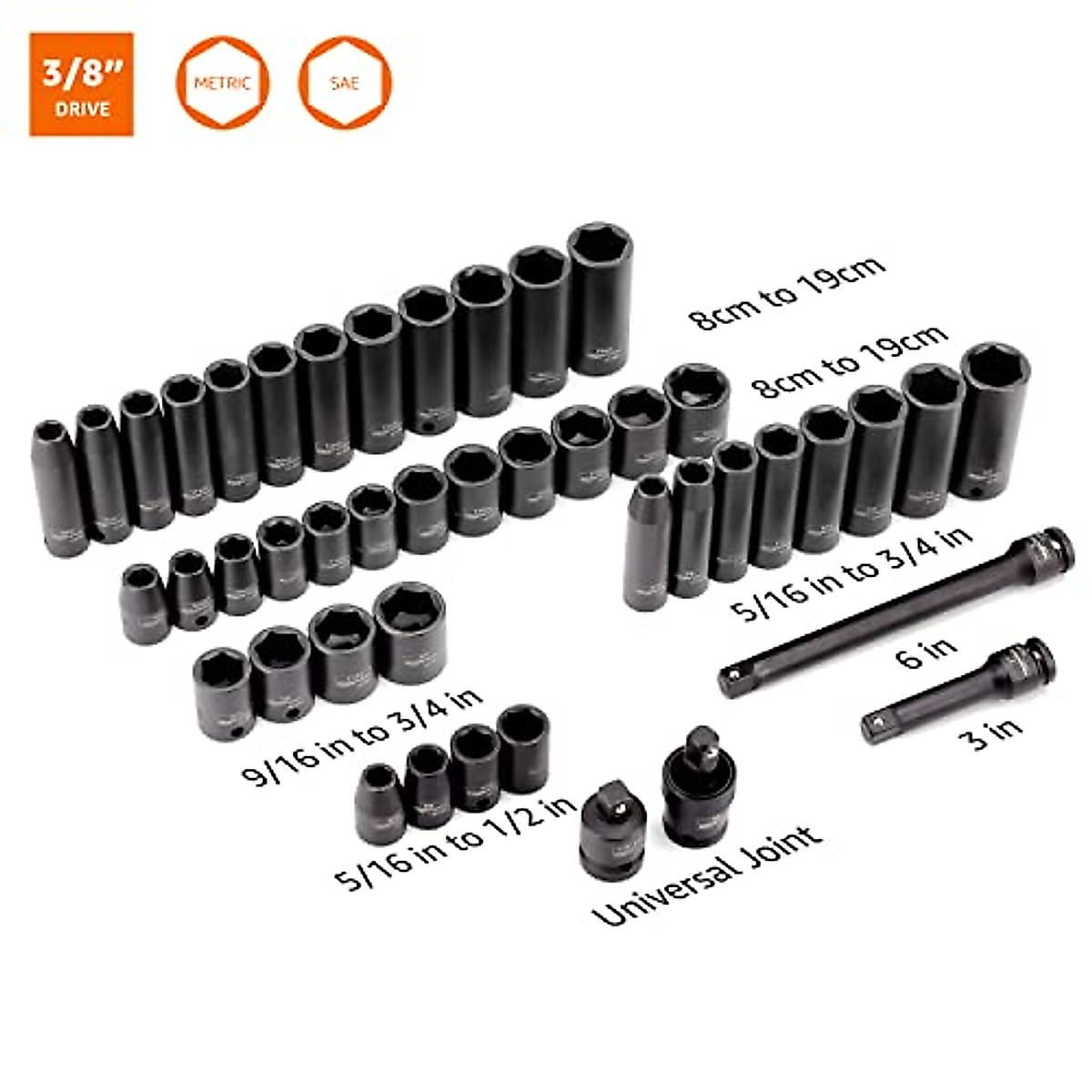 Amazon Basics 3/8-Inch Drive 6 Point Impact Socket Set with Carrying Case - 44-Piece
