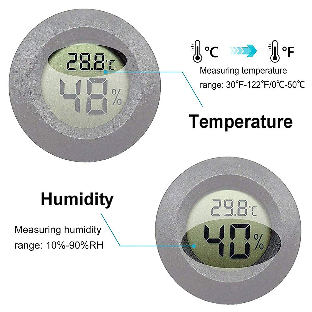 2 Pack Mini Digital Hygrometer Thermometer Gauge, Indoor Outdoor Temperature Humidity Meter for Greenhouse Humidors Incubators Reptile Terrarium Jars, Fahrenheit (℉) or Celsius(℃) (4)