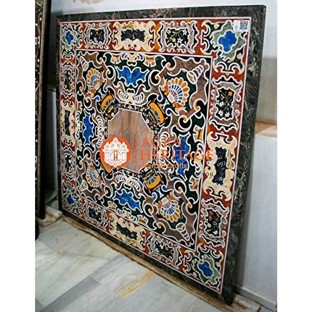 Side Dining 48" Marble Table Top Handicraft Pietra Dura Inlay Elegant Design Wedding Housewarming Gift
