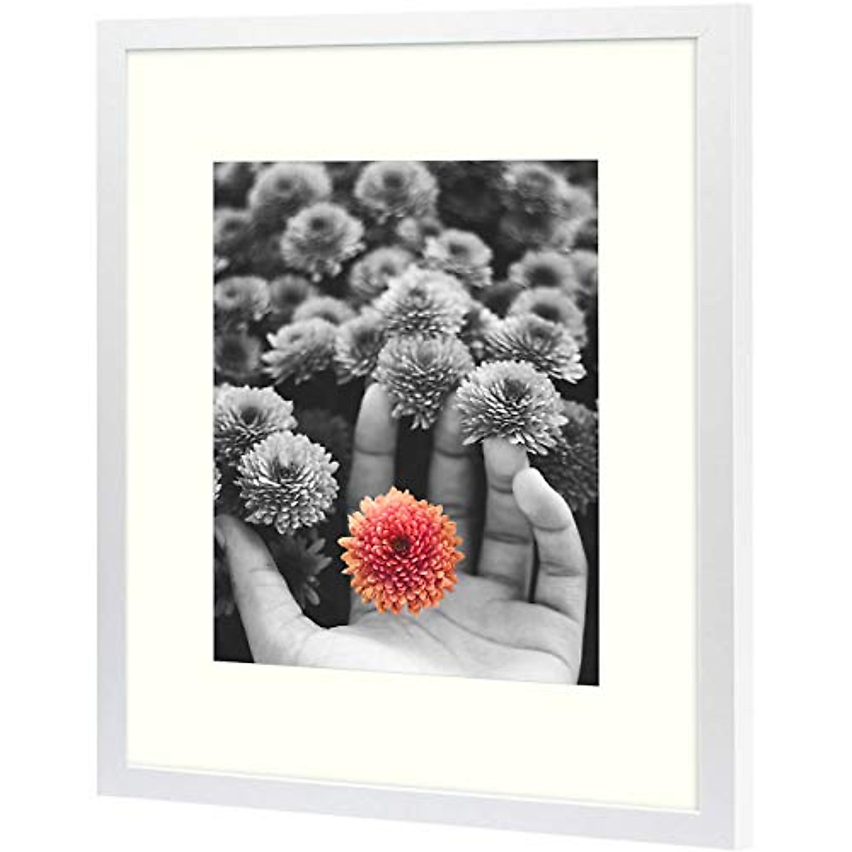 Frametory, 16x20 Picture Frame - Made to Display 11x14 Photo with Ivory Mat - Wide Molding - Built in Hanging Features - Preinstalled Wall Mounting Hardware (White, 1 Pack)