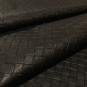 Woven Faux Leather Fabric, Embossed Soft Basketweave Vinyl, Textured Crafts DIY and Upholstery Pleather Sheets - Individual 1 Yard Cut 36"x54" (Black)
