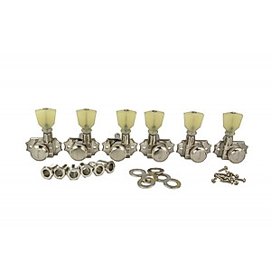 Kluson Revolution Diecast Tuners - 3 Per Side - Pearloid Keystone Button, Locking Nickel