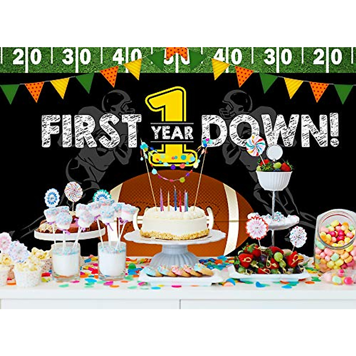 Ticuenicoa 7x5ft Football Themed 1st Birthday Backdrop Happy Birthday Party Decorations for Boy First Down Photography Background for First Birthday Party Newborn Birthday Banner Photo Booth Props