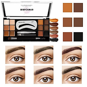 SUMEITANG 12 Color Eyebrow Kit, 6 Color Eyebrow Powder + 6 Color Brow Pomade Professional Brow Makeup Palette With Eyebrow Pencil, Brow Stencil, Brush and Tweezers Set, Create You Perfect Brow Styling