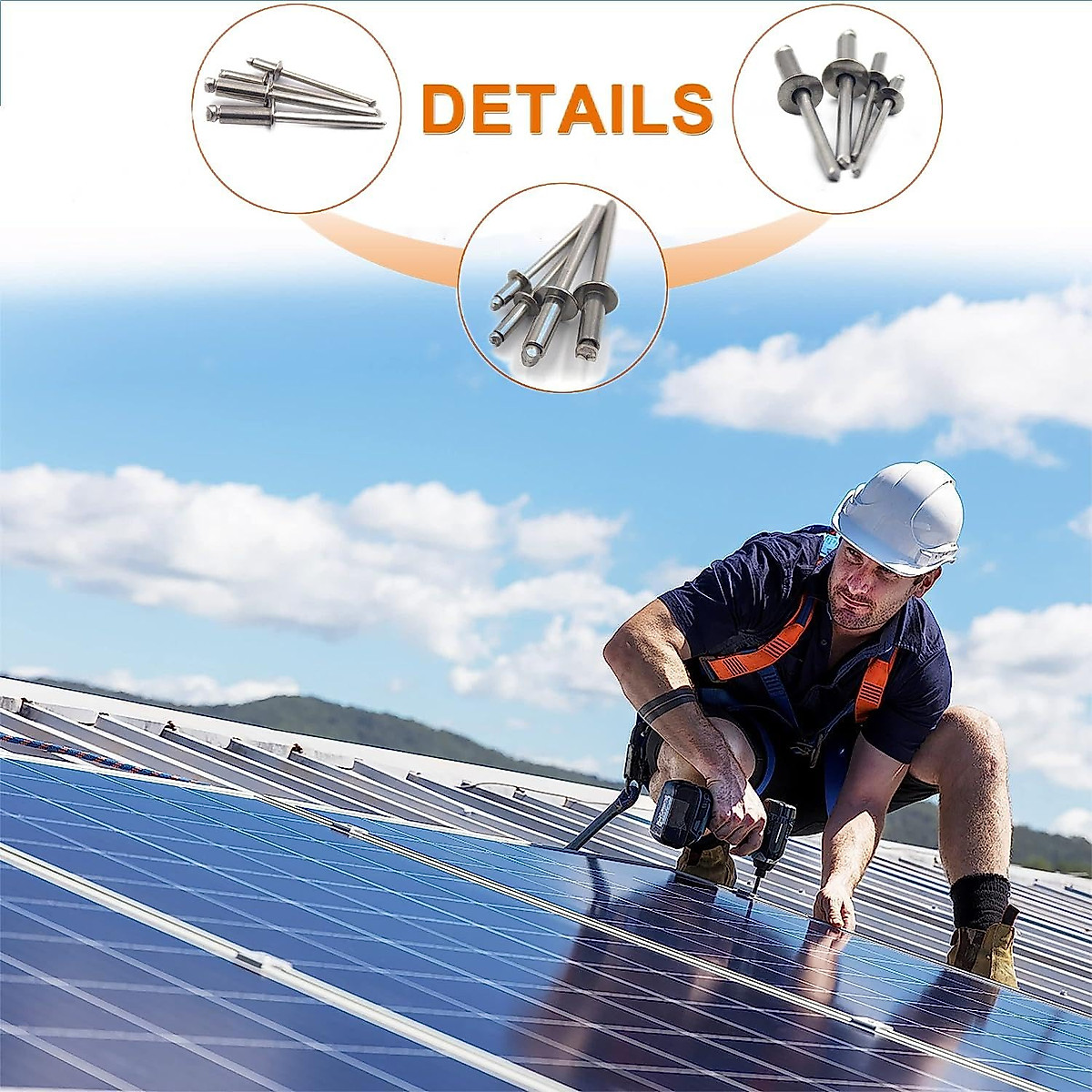 450pcs Stainless Steel Blind Pop Rivets, Stainless Steel Blind Rivets, 1/8" 5/32" 3/16"，7Sizes Pop Rivets Assortment Kit(Silver)