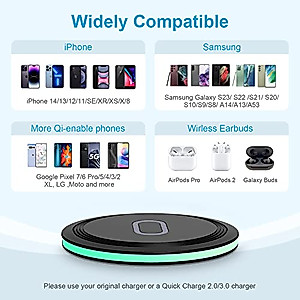Wireless Charging Pad Station 15W Compatible iPhone Charger Wireless Samsung Phone Charger Galaxy S23 S22 S21 S20 Ultra S10 S9 S8 S7 S10e,Z Fold5/4,Z Flip4/5/3 Note 21 20 10 9 8 FE 7 6iPhone 14 13 12