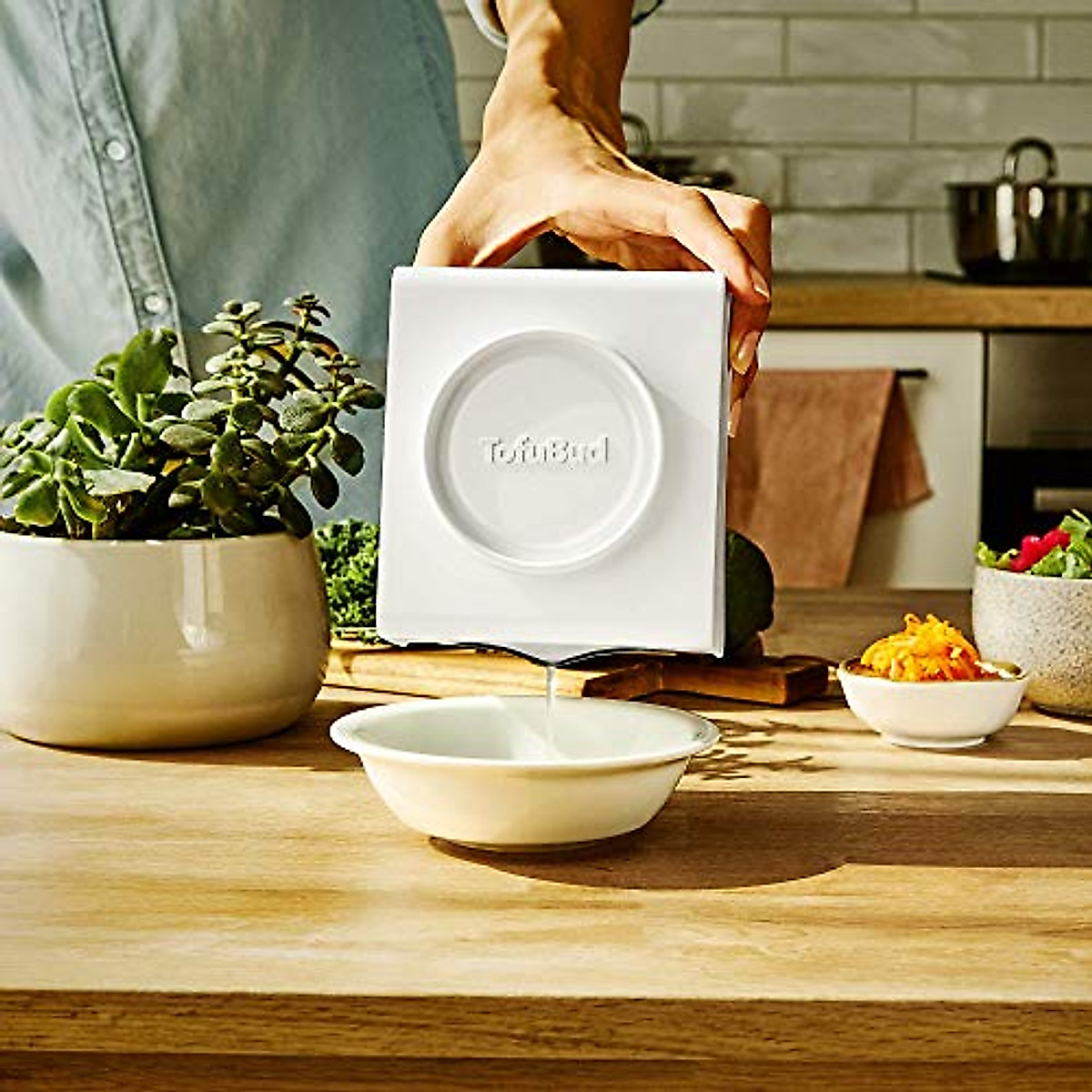 TofuBud Tofu Press - Tofu Presser for Firm or Extra Firm Tofu - Tofu Maker with Water Drainer Made from Durable Sustainable Materials - Tofu Recipe Book Included