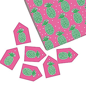 CENTRAL 23 Birthday Gift Wrap - Pineapple Wrapping Paper - 6 Sheets of Fruit Gift Wrap for Her - Tropical Themed Birthday - Pink Green - Summer - Comes With Fun Stickers