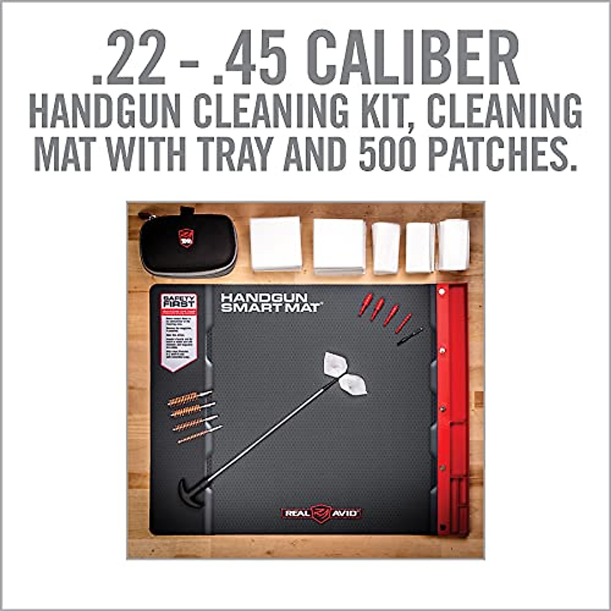 Real Avid Handgun Cleaning Kit and Cleaning Mat Combo Complete Pistol Cleaning Kit with Parts Tray and Gun Cleaning Supplies for 22, .357, .38, .380, 9mm, .40, .41, .44 and .45 Caliber Gun Cleaning