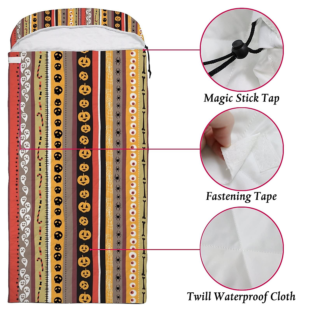 Portable Sleeping Bag Sleep Bag Cover Mat for Travel Camping Hiking Women Men Adult 3 Seasons Vintage Happy Halloween Geometric Stripes