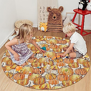 Abstract Pumpkins Round Area Rug 3ft,Washable Outdoor Indoor Carpet Runner Rug for Bedroom,Kitchen,Living Room,Office,Area+Rug Small Bath Door Desk Floor Mat Thanksgiving Fall Minimalist Geometry