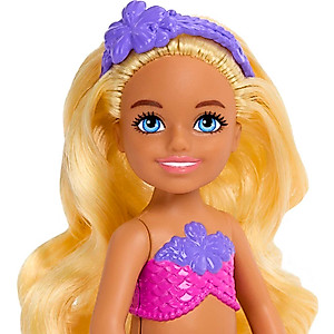 Barbie Dreamtopia Chelsea Mermaid Small Doll with Removable Hair Accessory, Wavy Blonde Hair & Ombre Tail, Bends at Waist