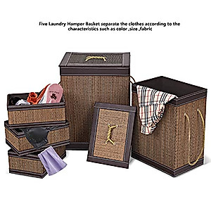 Giantex 5-Piece Bamboo Hampers Large and Square,for Shelves Clothes, Toys, Books Organizer Home Storage Basket W/Lid,Triple Handles Eco-Friendly Material Dust-proof Laundry Storage Basket Set