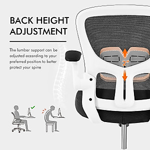 Yaheetech Ergonomic Office Chair, Swivel Task Chair with Adjustable Lumbar Support, Mid Back Mesh Computer Chair with Flip-up Armrests Padded Task Chairs, Executive Chair for Home Office White