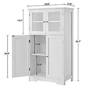 IWELL Bathroom Wall Cabinet & Bathroom Floor Cabinet bundle, Medicine Cabinet with 1 Adjustable Shelf & Double Doors, Storage Cabinet with Glass Doors & Adjustable Shelf, Wall Mounted Bathroom Cabinet
