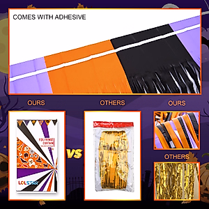 LOLStar 3 Pack Orange Purple Black Photo Booth Props,3.3 X 6.6 ft Halloween Foil Fringe Curtains,Halloween Party Photo Backdrop Streamer Backdrop for Birthday Anniversary Halloween Party Decoration
