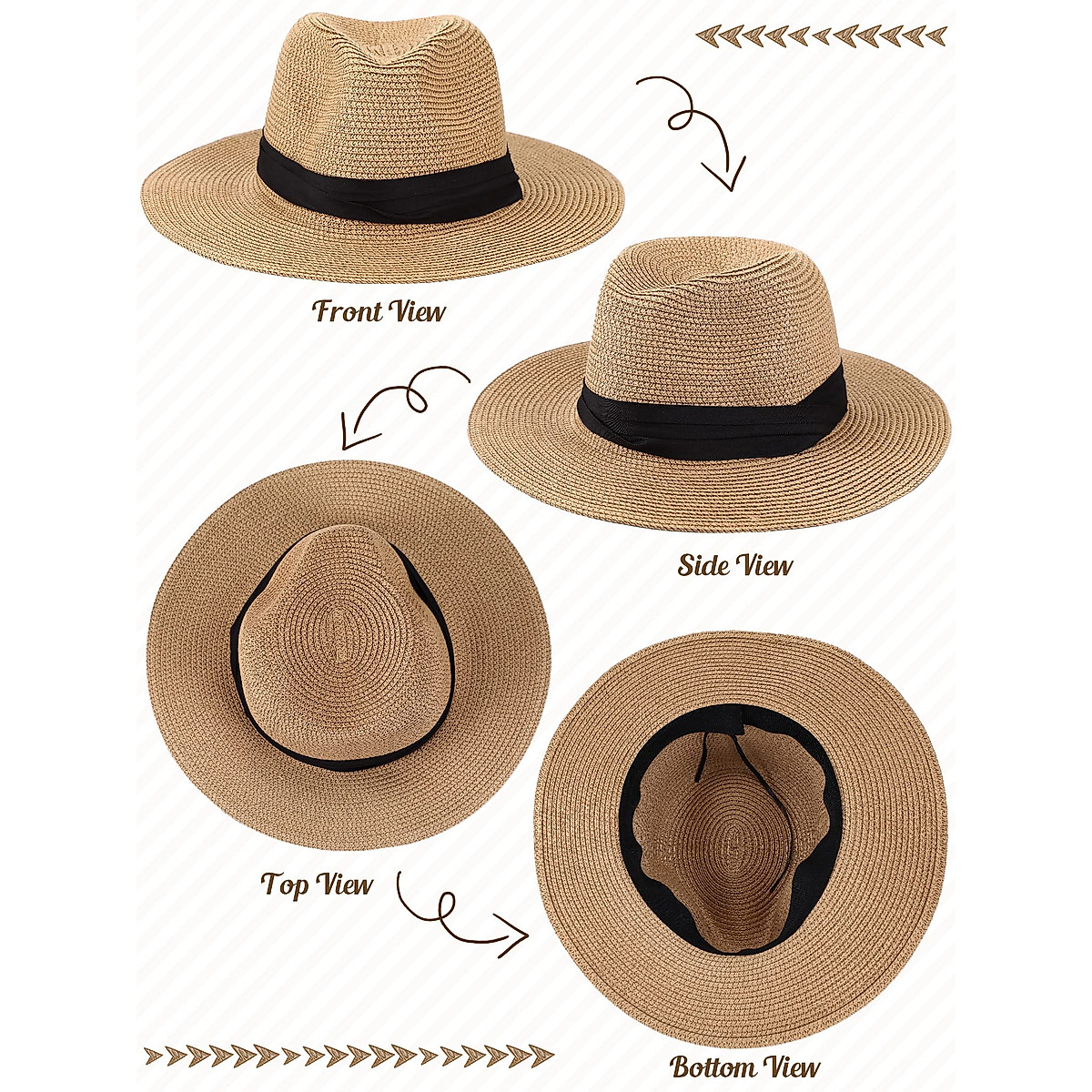 Coume Straw Large Beach Bag for Women's Woven Beach Bag and Beach Hats Set Beach Earring Handmade Shoulder Bag Handbag Bohemia Set(Khaki)