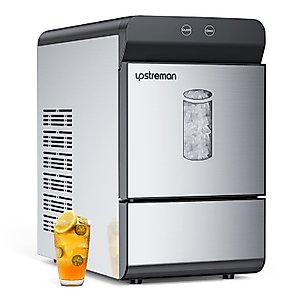 Upstreman X90 Nugget Ice Maker Countertop, Self-Cleaning Pebble Ice Maker Machine, Max 33Lbs/Day, 2 Ways Water Refill, Stainless Steel Housing, Fit Under Wall Cabinet for Home, Office, Bar, RV
