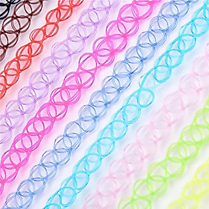 BodyJ4You 12PC Tattoo Choker Necklace Set - 90s Accessories 80s Old School 2000s Jewelry - Vibrant Pink Blue White Green Black - One Size Women Teen Girl - Stretchy Multicolor Collar