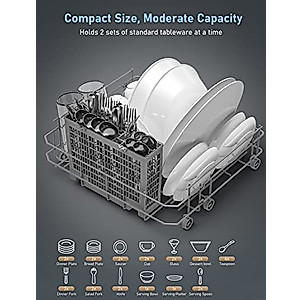 Countertop Dishwasher, Portable Dishwasher with 6L Water Tank & 6 Programs, Mini Dishwasher with 360° Dual Spray & Air-Dry, Water/Power-saving for Apartments & RVs, Accessories included, White…