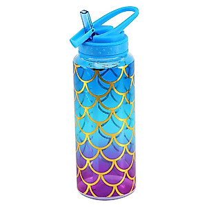 Home Tune Cute Water Bottle with Straw, BPA FREE Tritan &Leak Proof & Carry Handle & Pretty Design, 32oz/950ml (Mermaid)