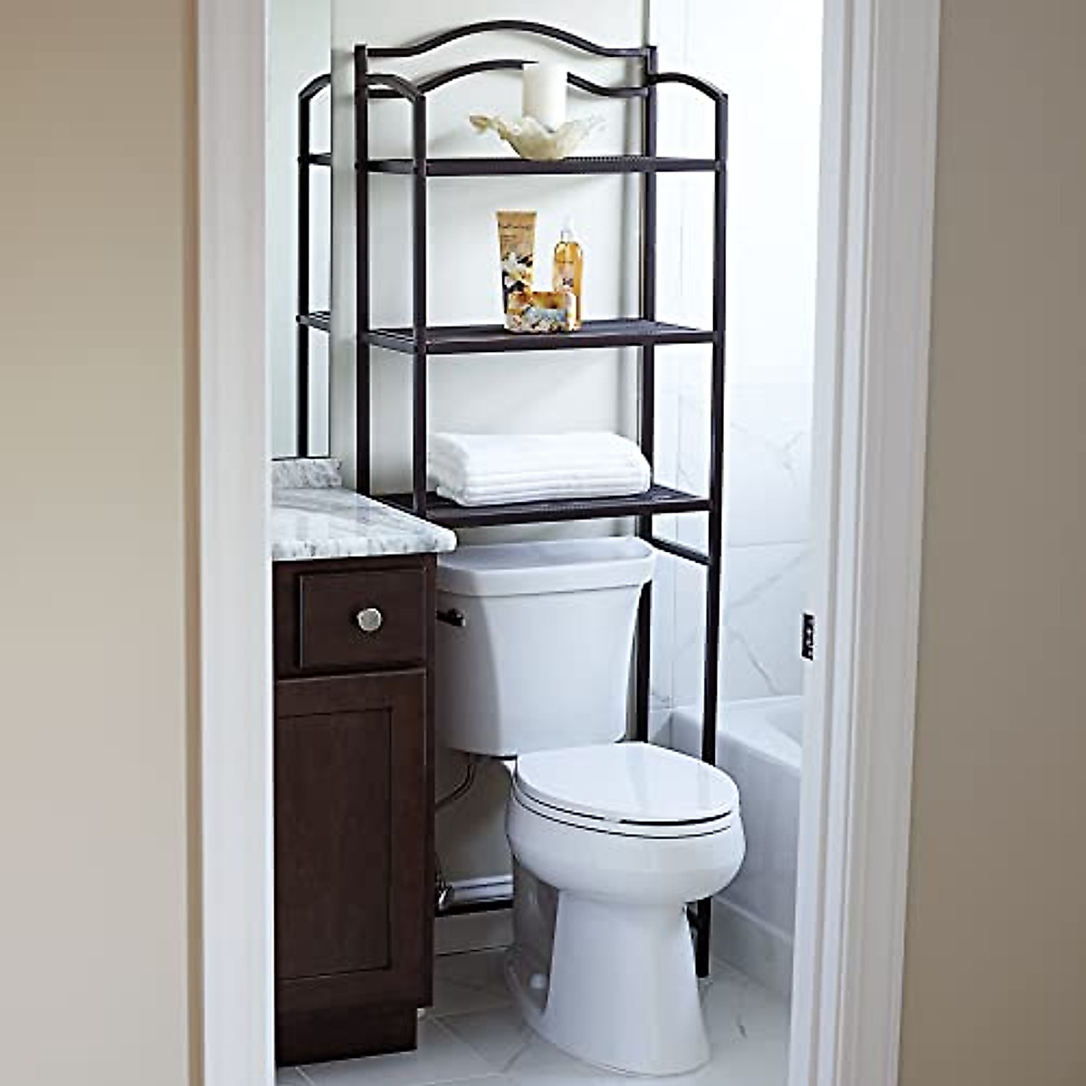 Household Essentials 3-Tier Over the Toilet Storage Shelf, Espresso Brown