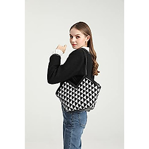 The Quilted Tote Bag Womens Purses and Handbags Top Handle Handbags for Ladies Satchel Handbags for Women(Black6)