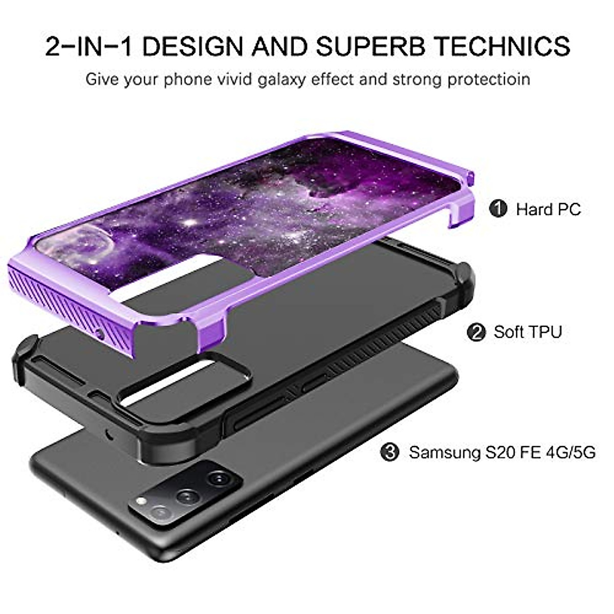 BENTOBEN Samsung S20 FE Case, Galaxy S20 FE Case, Glow in The Dark Dual Layer Hybrid Hard PC Soft TPU Rubber Rugged Anti-Slip Shockproof Protective Cases for Samsung Galaxy S20 FE 4G/5G, Nebula