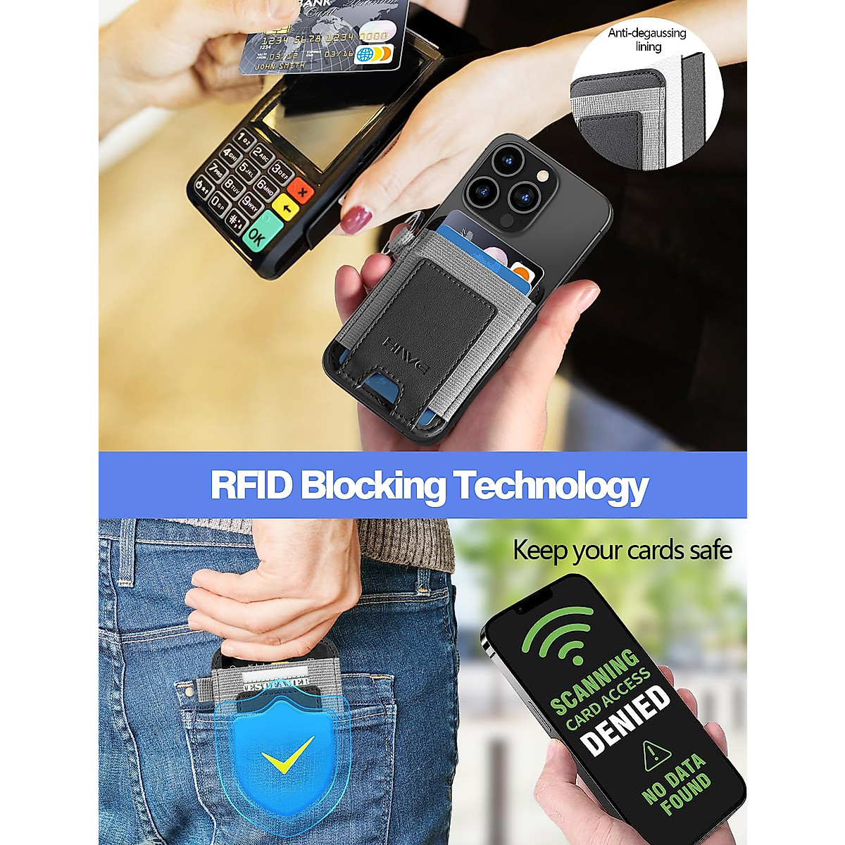 New-Upgrade Magnetic Card Wallet Holder for Apple Magsafe, Magnetic Magsafe Leather Wallet for iPhone 15/14/13/12 Magsafe, Mag-Safe Wallet for iPhone 15/15 Pro/14/13/12 Series, Fits 7 Cards, Black