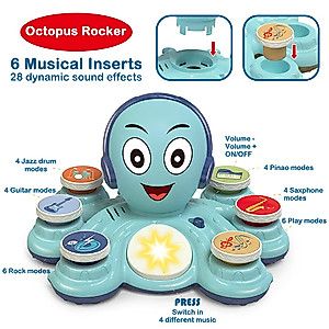 Growinlove Baby Musical Toys for Toddlers Rock Octopus Music Toys, Educational Toys for Baby Toddler, Baby Present Interactive Musicial Toy for 1 2 3Year Old Girls/Boys