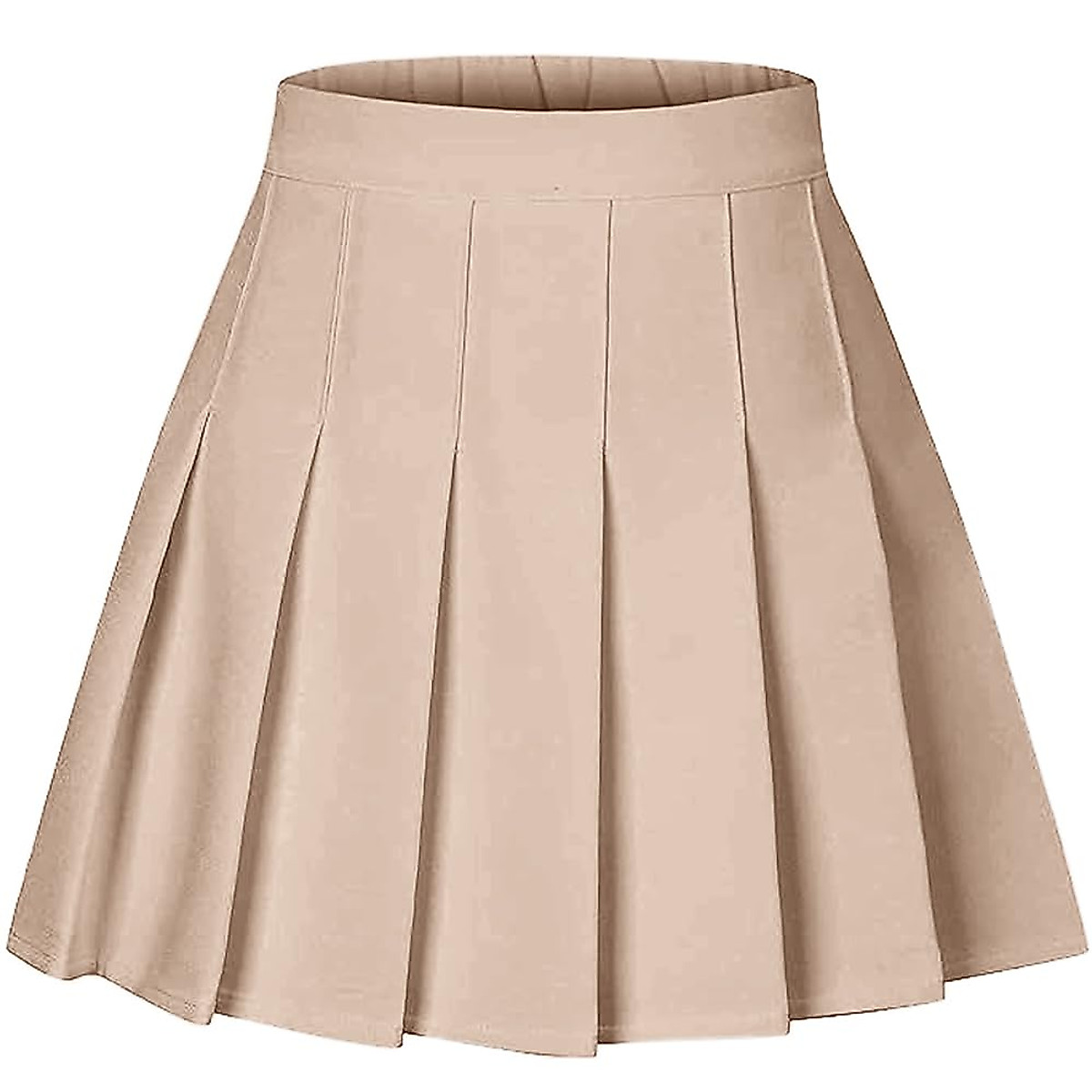 SHOOYING Women's Pleated Short Skirt High Waist Tennis Plain A-line Mini School Uniform Short Skirt with Lining Shorts, Light Khaki, US Size M