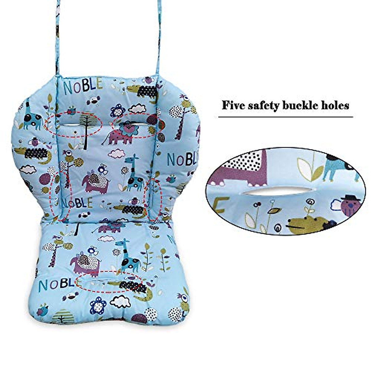 Kocpudu High Chair Cushion, Baby High Chair Cushion, Pad for High Chair, Soft and Comfortable, Lightweight and Breathable,Making The Baby More Comfortable (Jungle Animal Pattern on Blue Background)